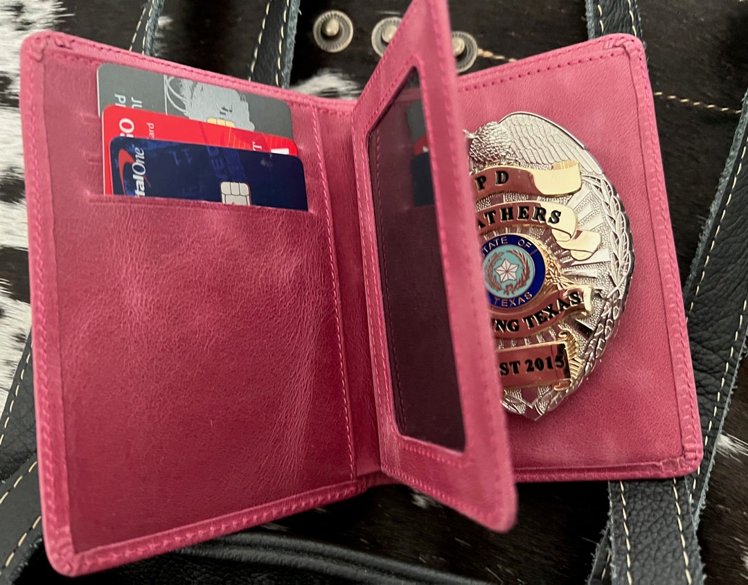 Police Badge Wallet All Leather Universal Fit-dusty Rose Pink - Etsy