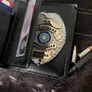 Police Badge Wallet Black With Thin Blue Line Full Grain Leather - Etsy