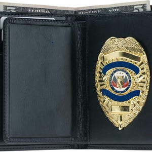 Police Badge Wallet All Leather Universal Fit-carbon Black for Pin Back ...