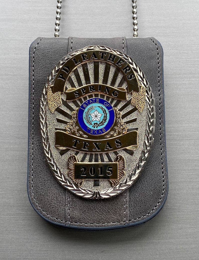 Gray Full Grain Leather Neck Chain Police Badge and ID Holder - Etsy