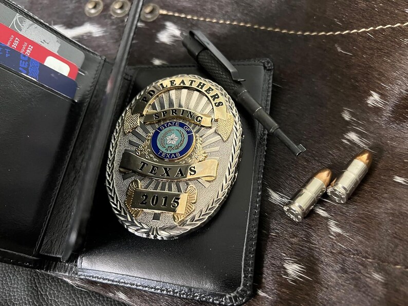 Police Badge Wallet All Leather Universal Fit-black Croc - Etsy