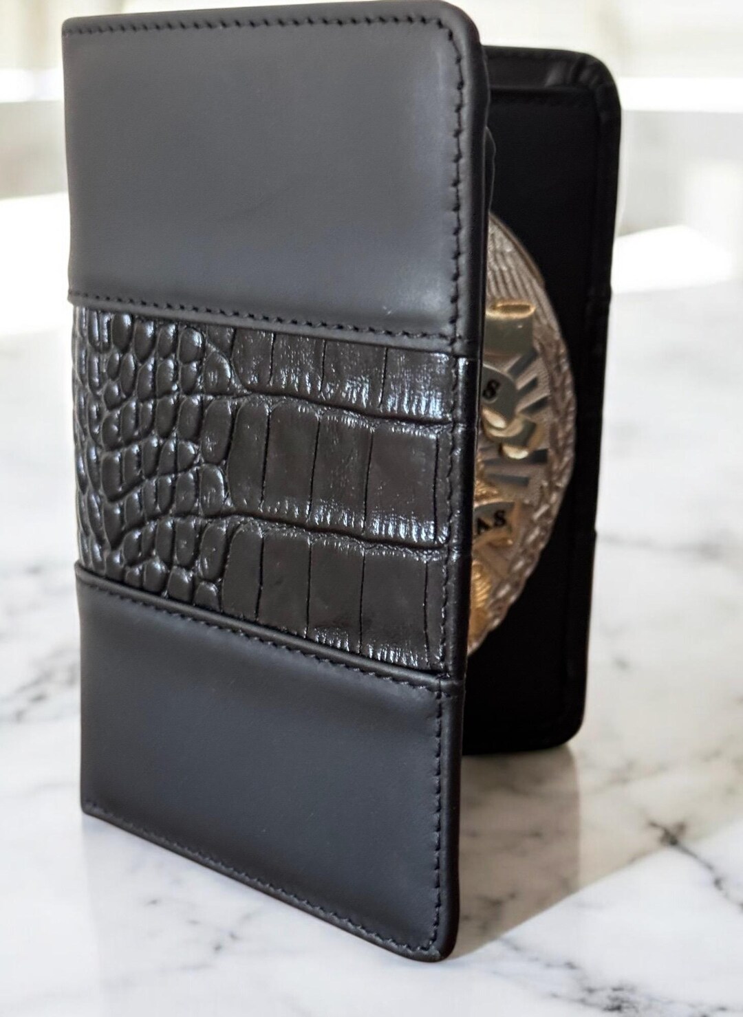 Police Badge Wallet All Leather Universal Fit-black Croc - Etsy