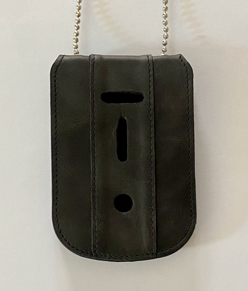Black Full Grain Leather Neck Chain Police Badge and ID Holder - Etsy