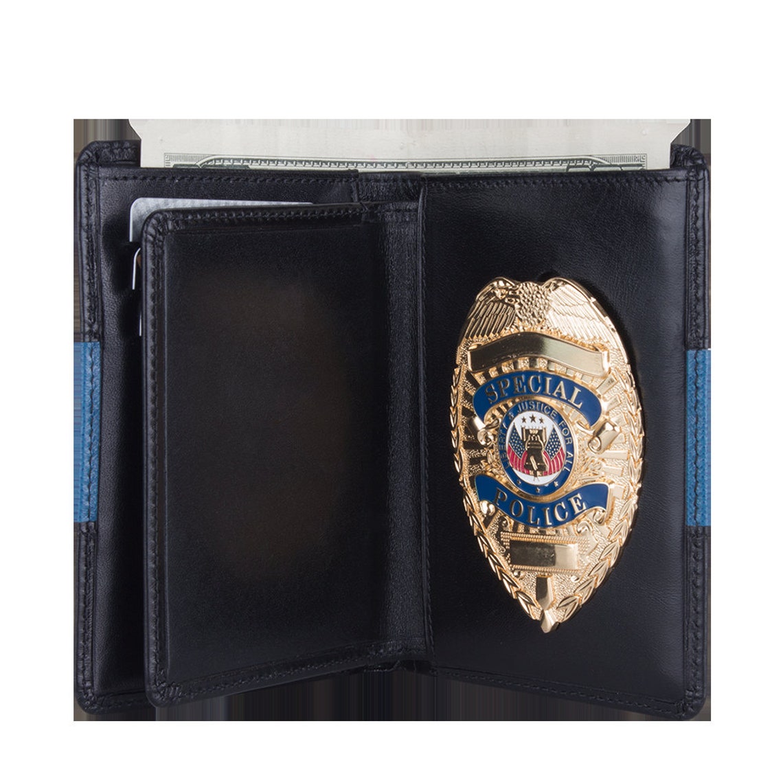 Police Badge Wallet Black With Thin Blue Line Full Grain Leather - Etsy