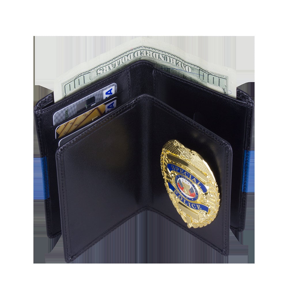 Police Badge Wallet Black With Thin Blue Line Full Grain Leather - Etsy