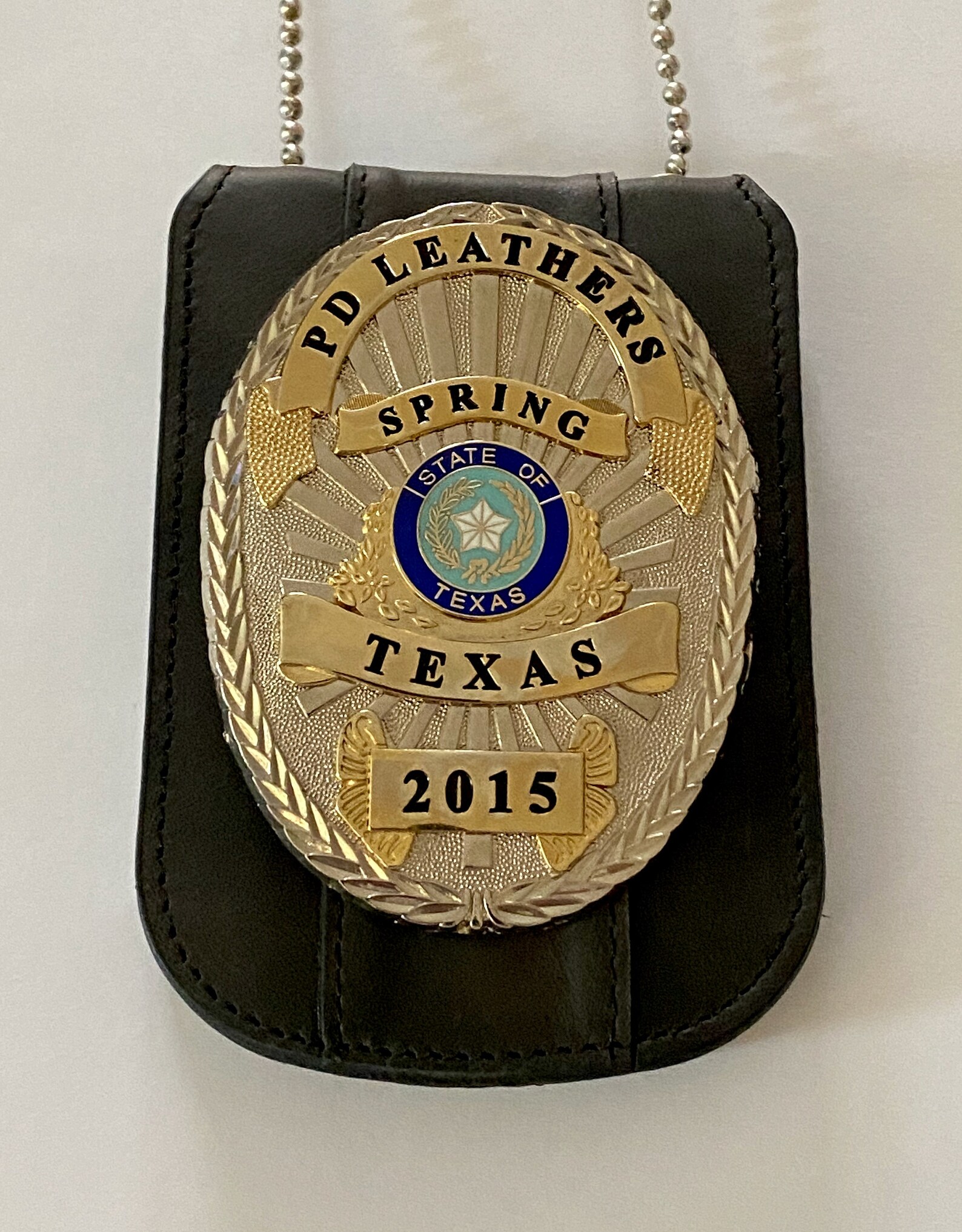 Black Full Grain Leather Neck Chain Police Badge and ID Holder - Etsy