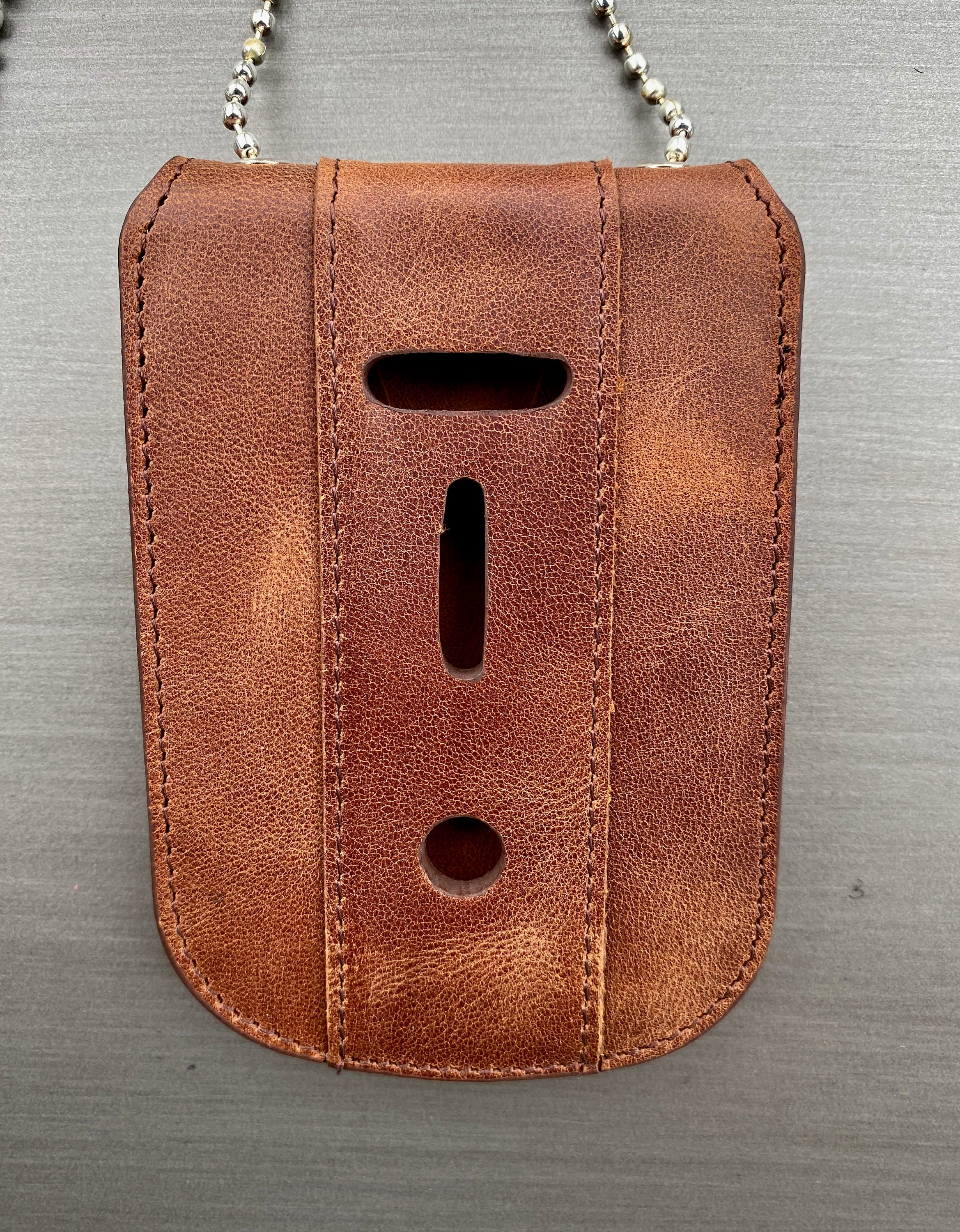 Saddle Brown Full Grain Leather Neck Chain Badge and ID Holder | Etsy