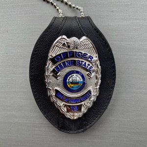 Black Full Grain Leather Oval Police Badge Holder Belt Clip - Optional ...