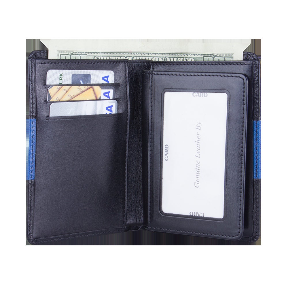 Police Badge Wallet Black With Thin Blue Line Full Grain Leather - Etsy
