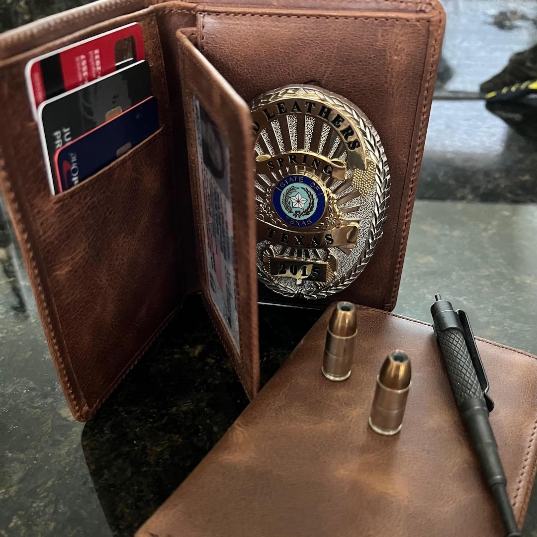 Police Badge Wallet Universal Fit Full Grain Leather-saddle Brown - Etsy