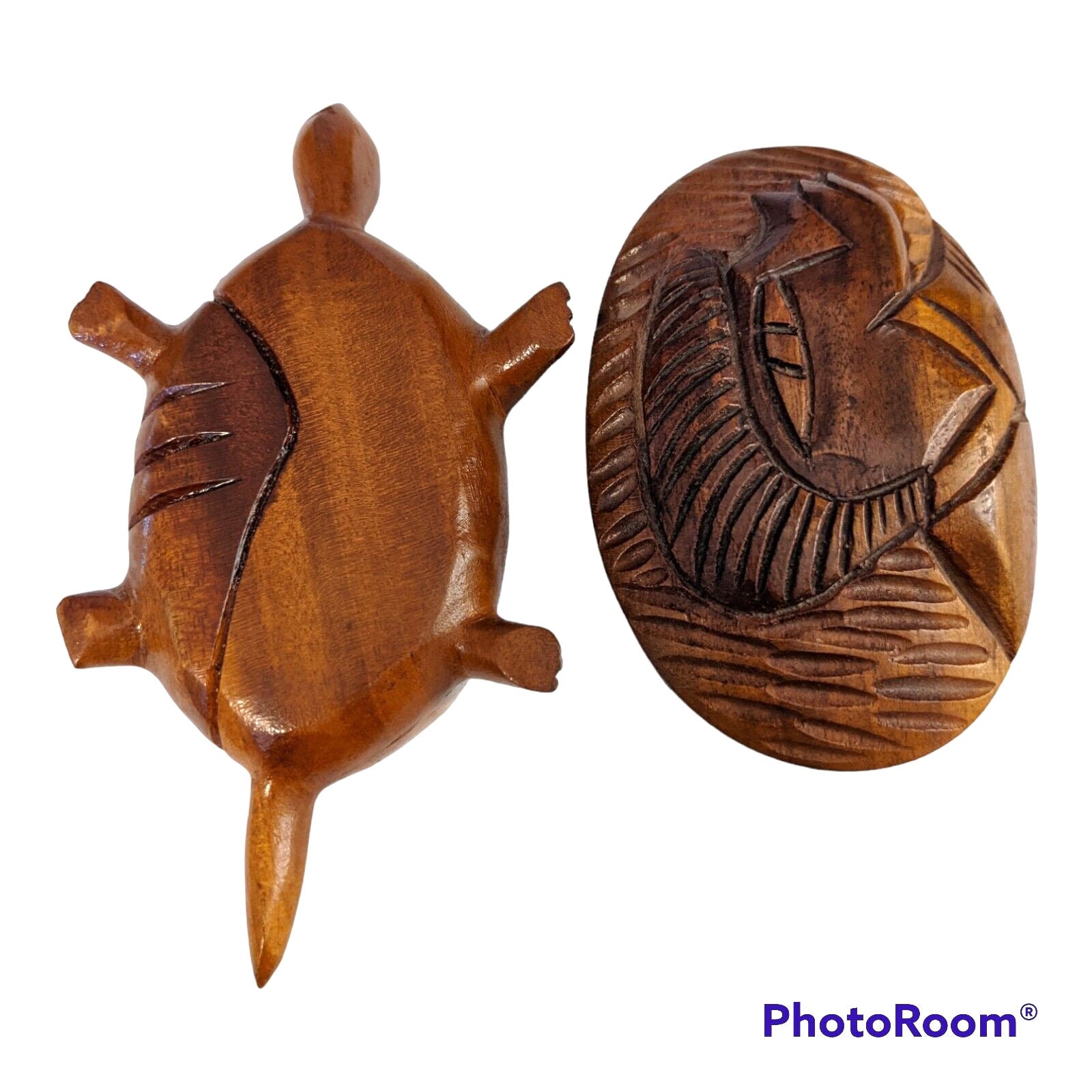 Vintage Hand Carved Wooden Turtle Trinket Ring Box Folk Art With Lid ...