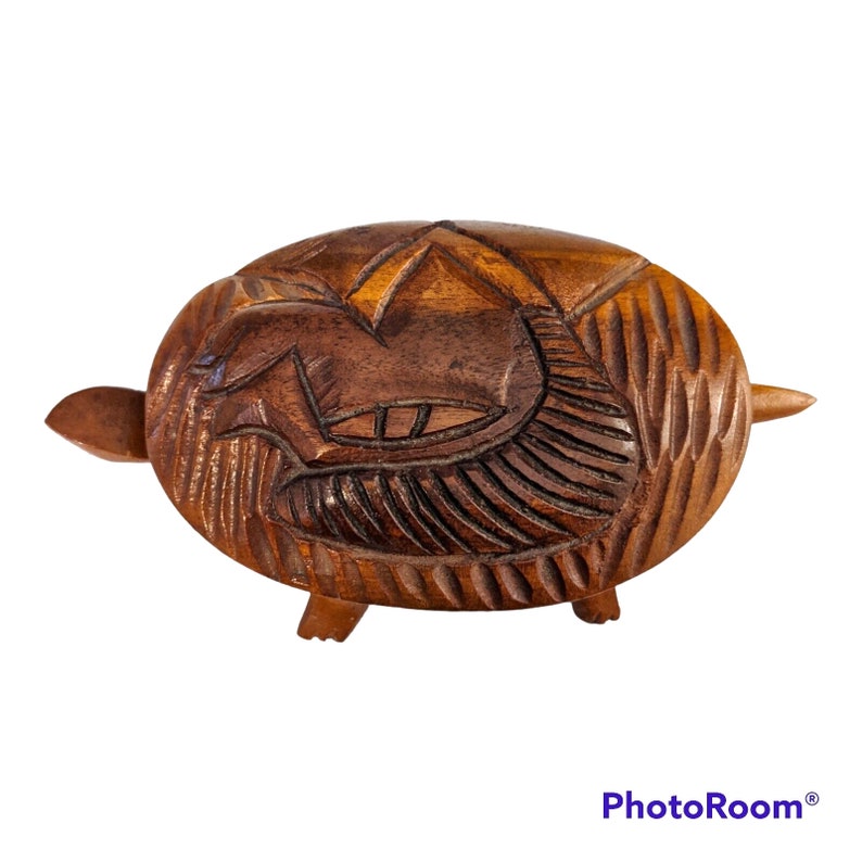 Vintage Hand Carved Wooden Turtle Trinket Ring Box Folk Art With Lid ...