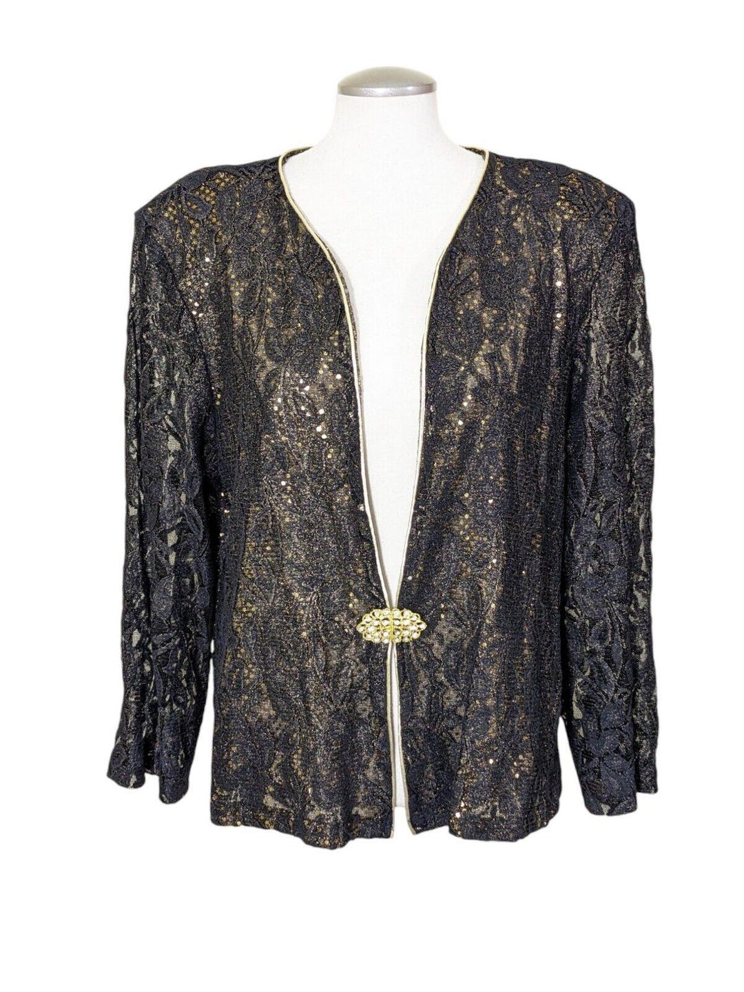 Vintage Womens Sheer Evening Jacket Plus 4XL Black Gold Sequin ...