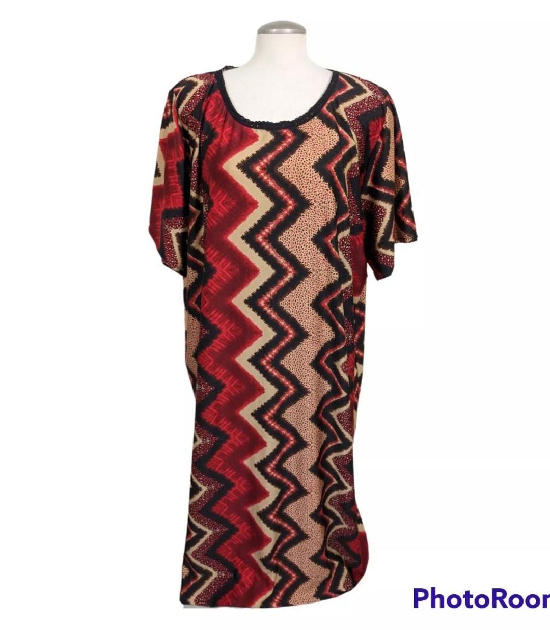 Vintage Kaftan Caftan Womens 3X Mumu Long House Dress Geometric Red ...