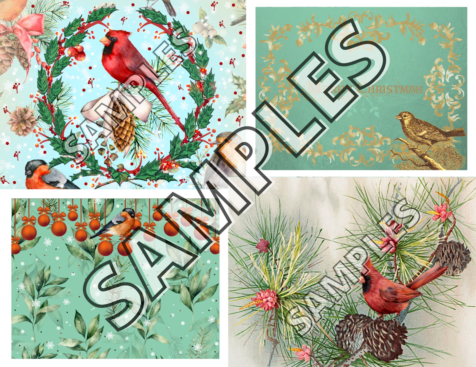 Merry Christmas Birds, Digital Paper, Ephemera, Scrapbooks, Junk ...
