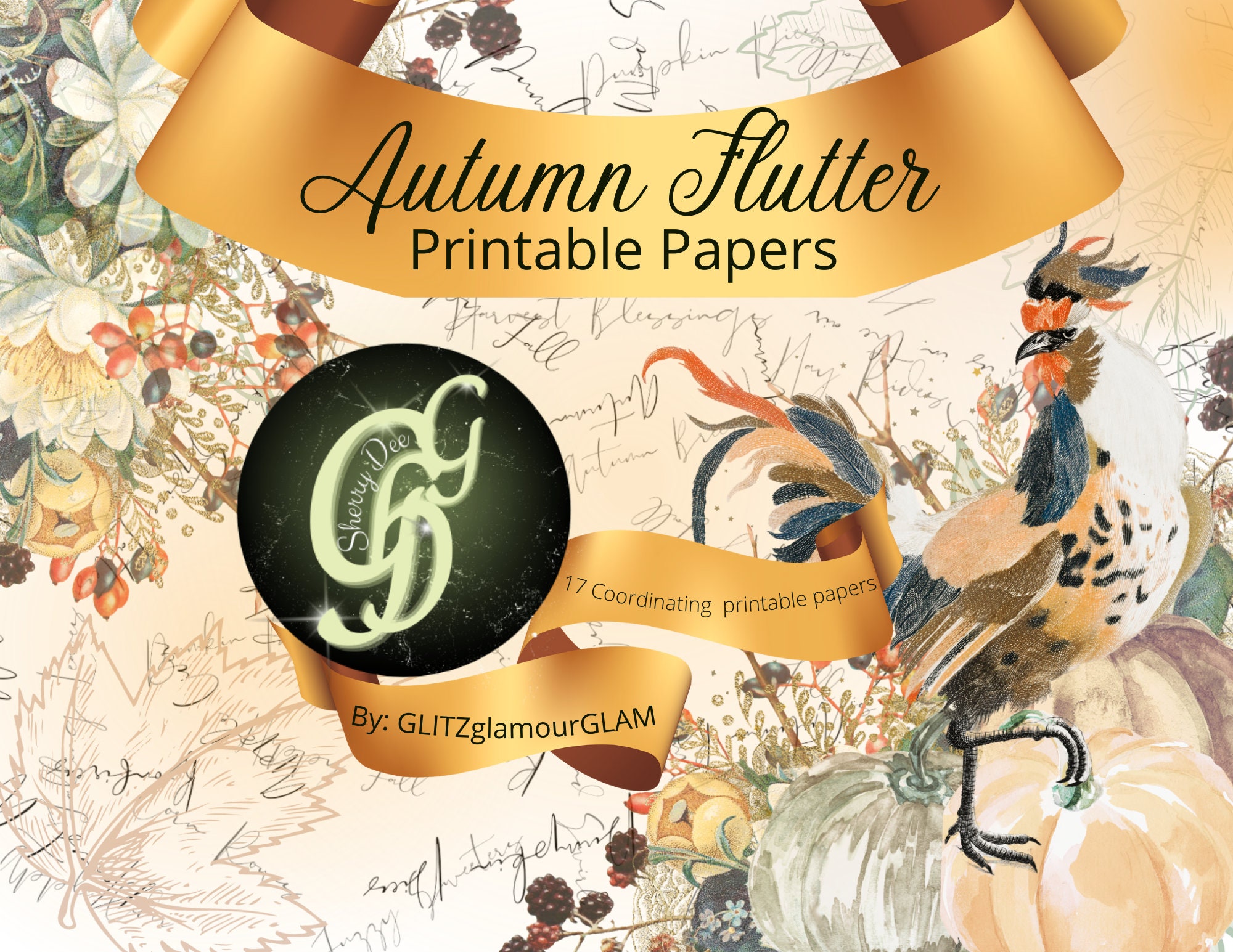 Autumn Flutter Printable Digital Paper; Scrapbooks, Junk Journal ...