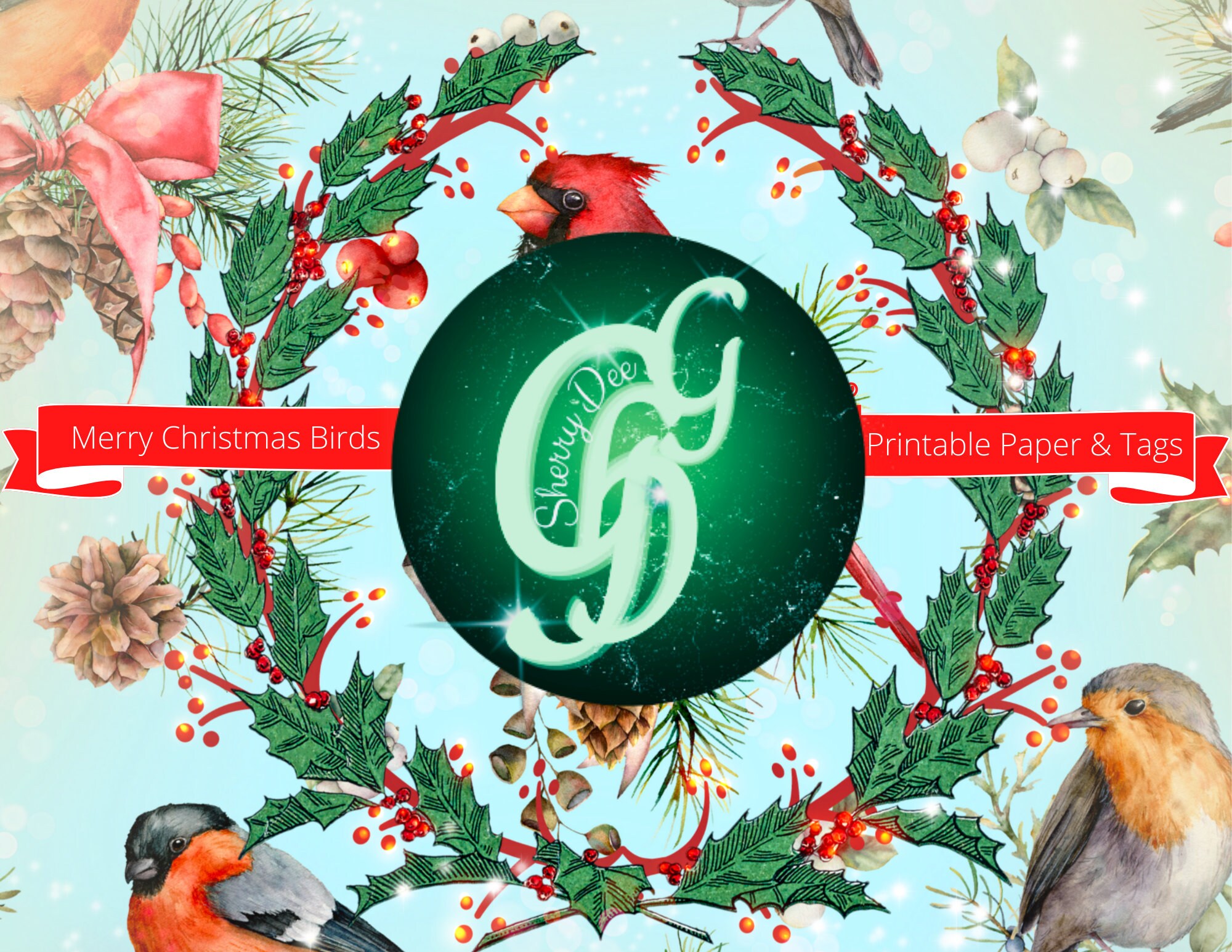 Merry Christmas Birds, Digital Paper, Ephemera, Scrapbooks, Junk ...