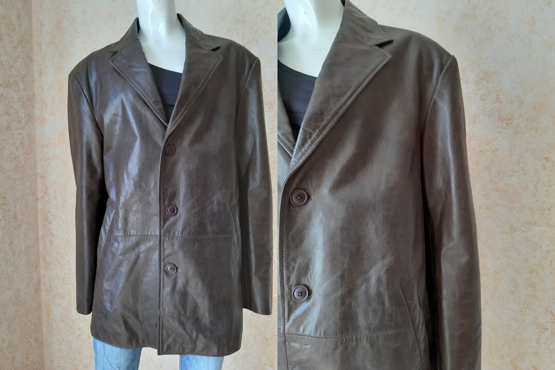 Vintage Brown Leather Blazer Milestone Jacket Men Blazers Brown Coat ...