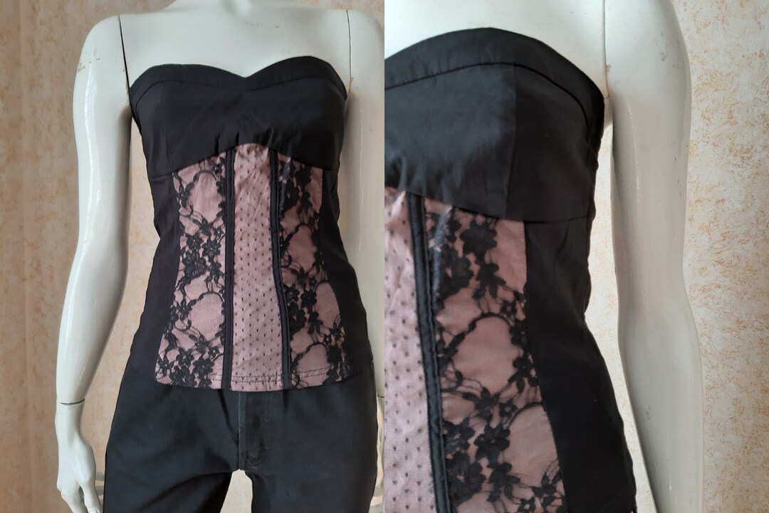Vintage Corset Black Purple Prom Party Bustier Bodice Hooks up ...