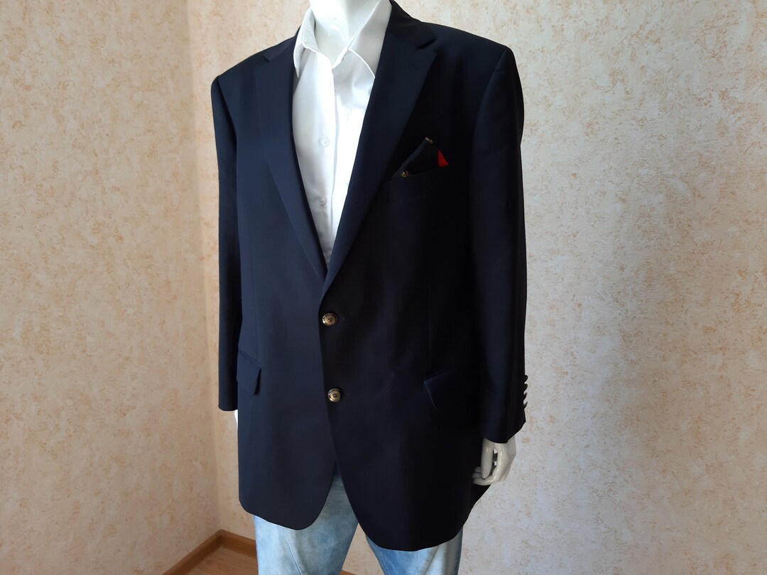 Vintage French Blazer Retro Jacket Men's Blazers Blue Coat Size L ...