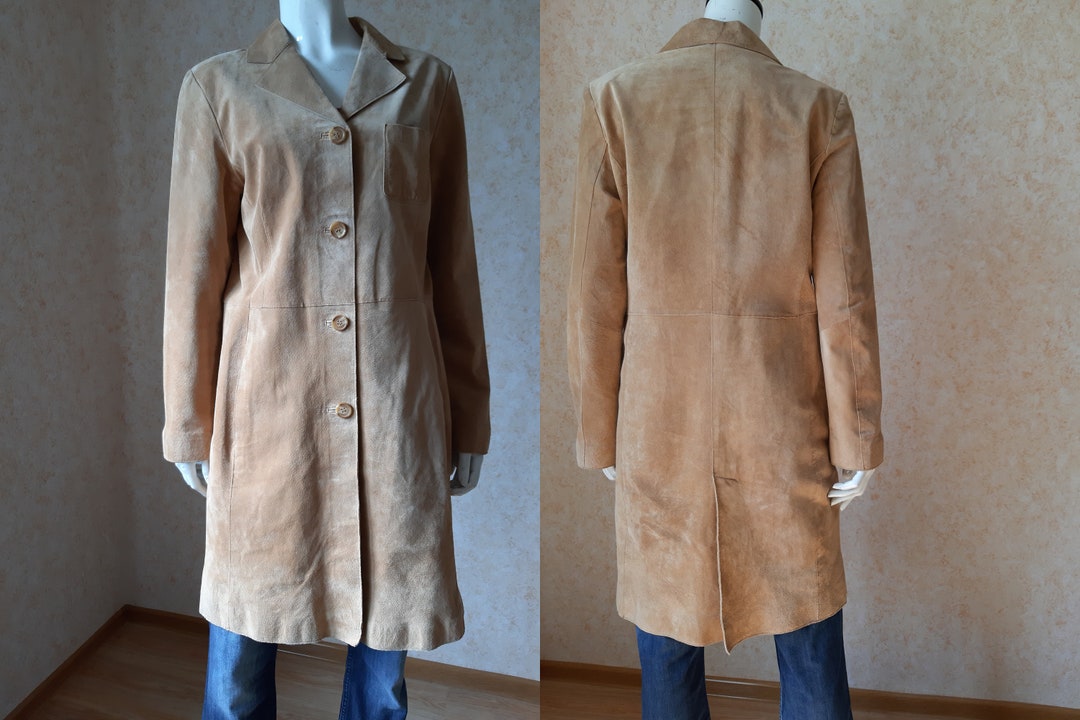 Vintage TCM Beige Leather Coat Jacket Women Blazers Black Coat Size M ...