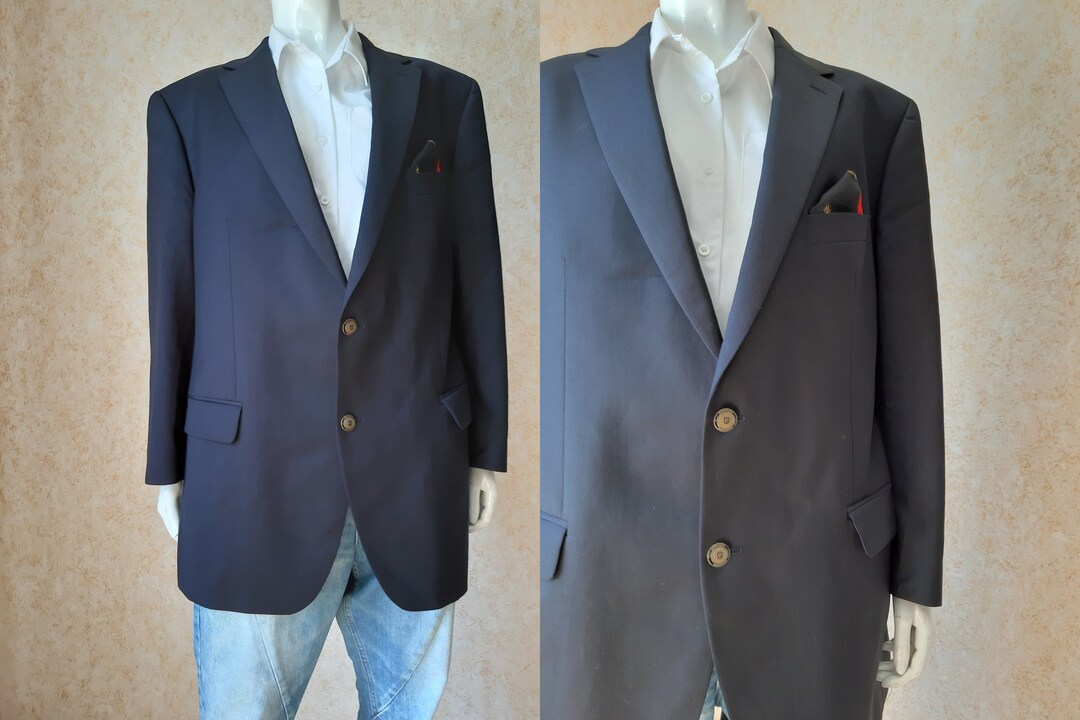 Vintage French Blazer Retro Jacket Men's Blazers Blue Coat Size L ...