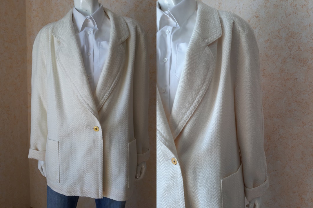 Vintage Trevira White Women Wool Blazer Jacket Women Blazers Coat Size ...