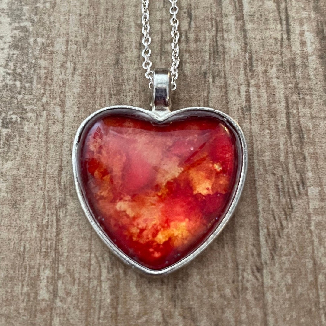 Amber Fire Heart Pendant - Etsy
