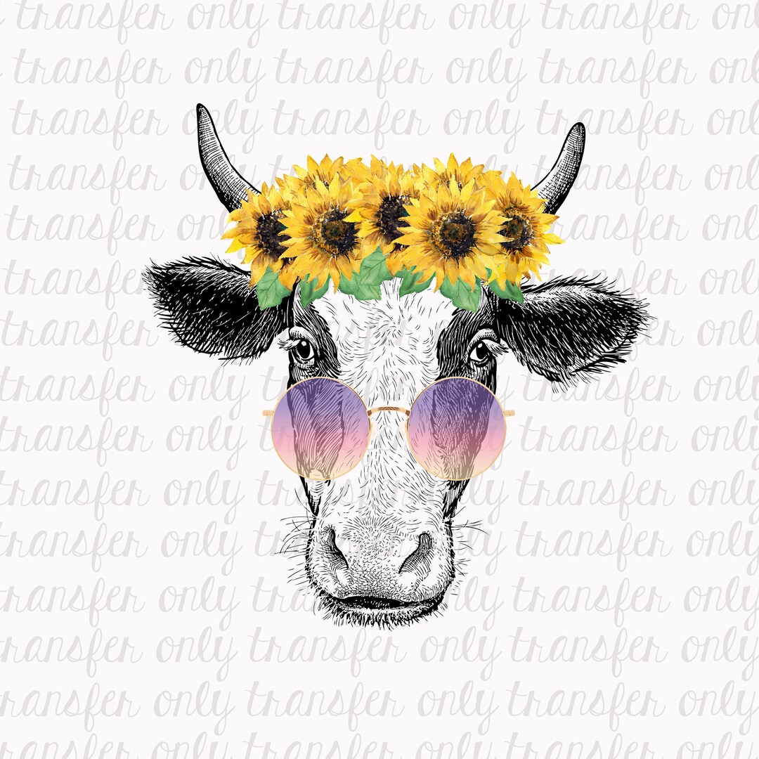 Cow Sublimation Transfer Print, Cow With Sunglasses, Boho Cow ...