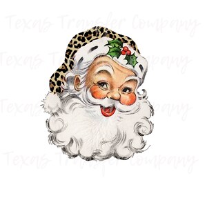 Retro Santa With Leopard Hat Sublimation Transfer, Cotton Tshirt ...