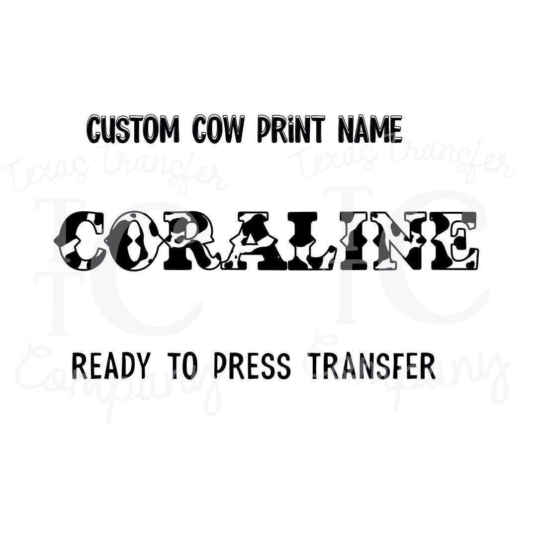 Custom Girls Cow Print Name Alphabet Sublimation Transfer, Cotton ...