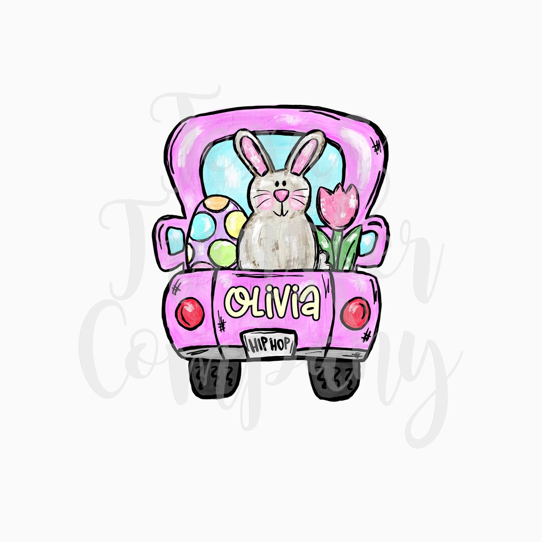 Girls Easter Bunny Truck Sublimation Transfer, Cotton T-shirt Ready to ...