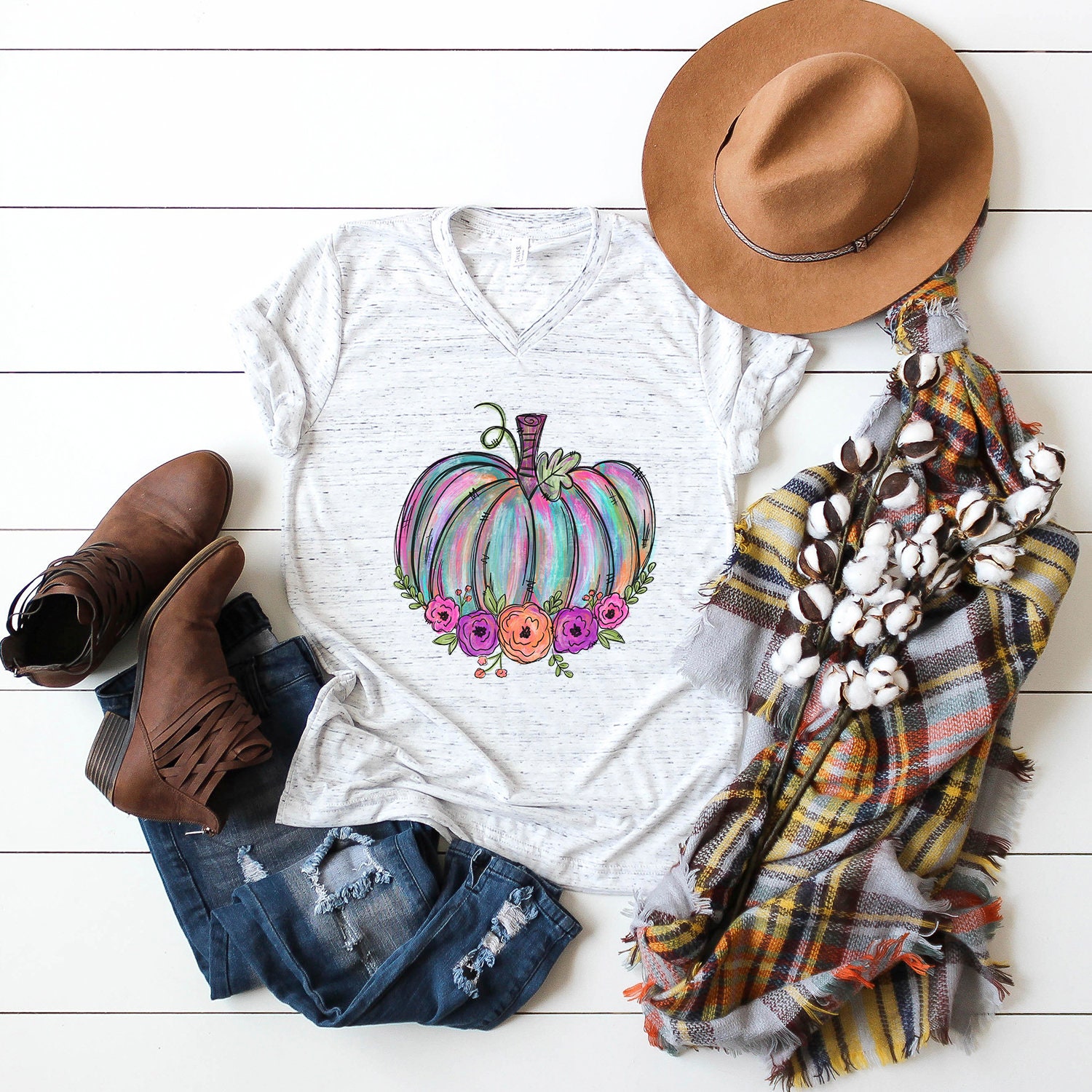 Watercolor pumpkin sublimation heat transfer cotton tshirt | Etsy