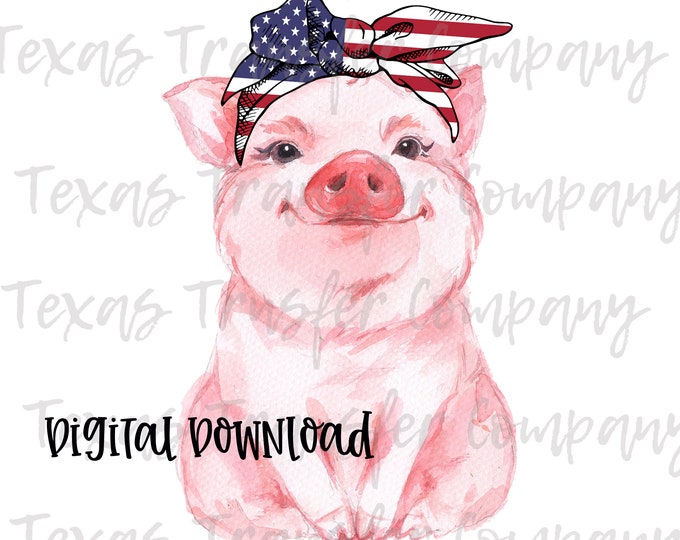Patriotic Pig With Bandana Digital Download Pig Png - Etsy