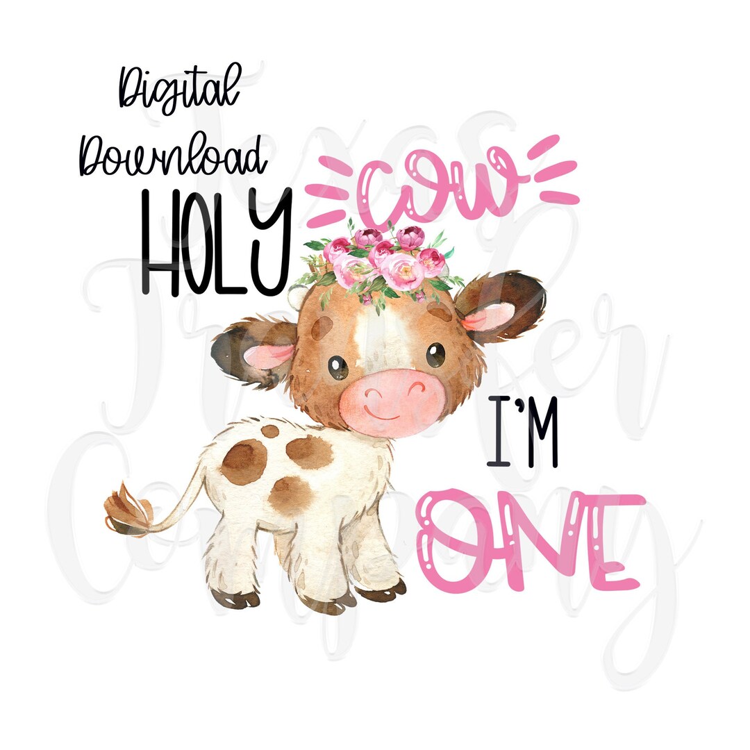 Holy Cow I'm One Digital Download, Cow Birthday Png, Sublimation File ...