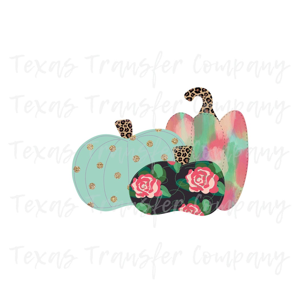 Leopard Watercolor Floral Pumpkins Sublimation Transfer, Cotton Shirt ...