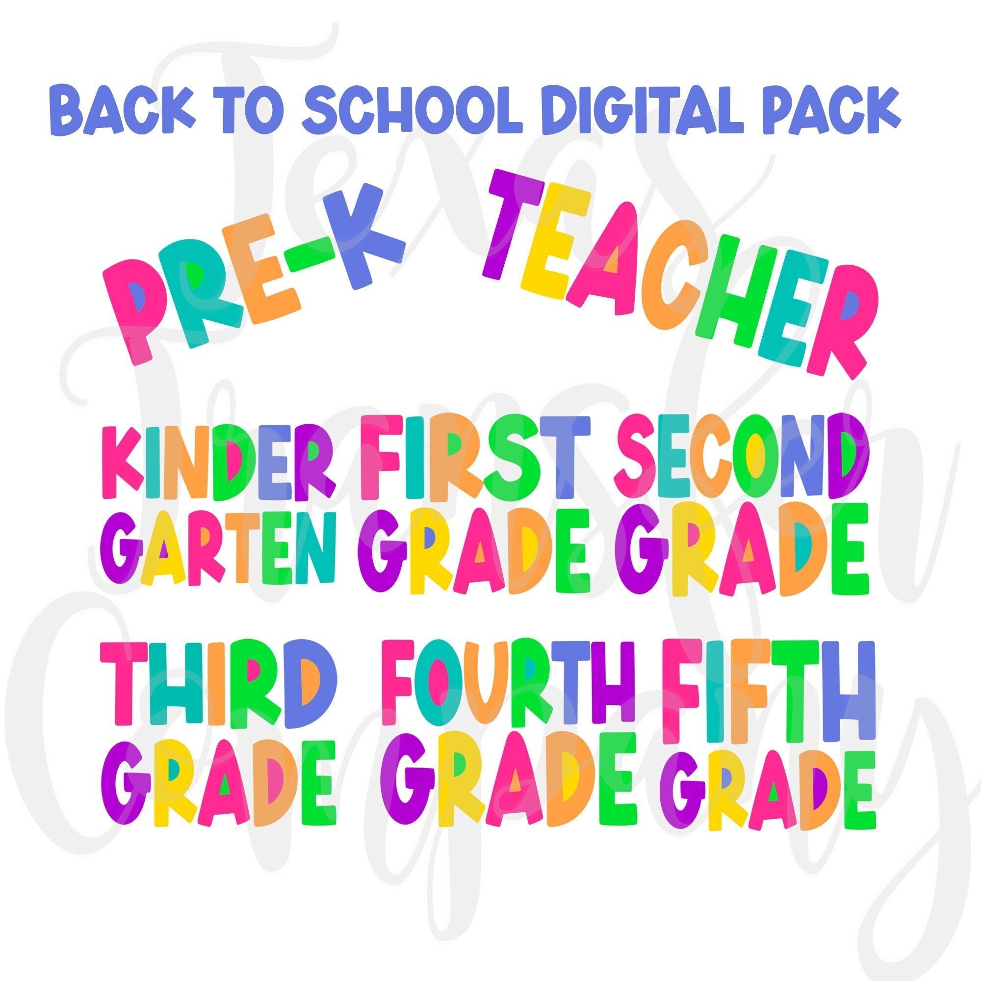 Neon Back to School Block Letter PNG Digital Pack, Neon Grade Level ...