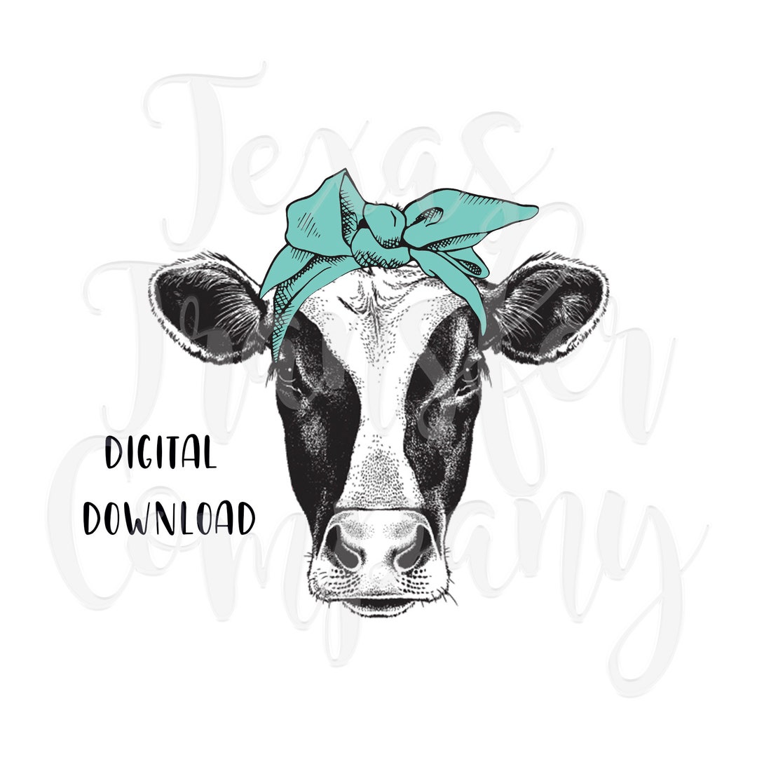 Cow With Teal Bandana Headband Digital Download, Cow Png, Sublimation ...