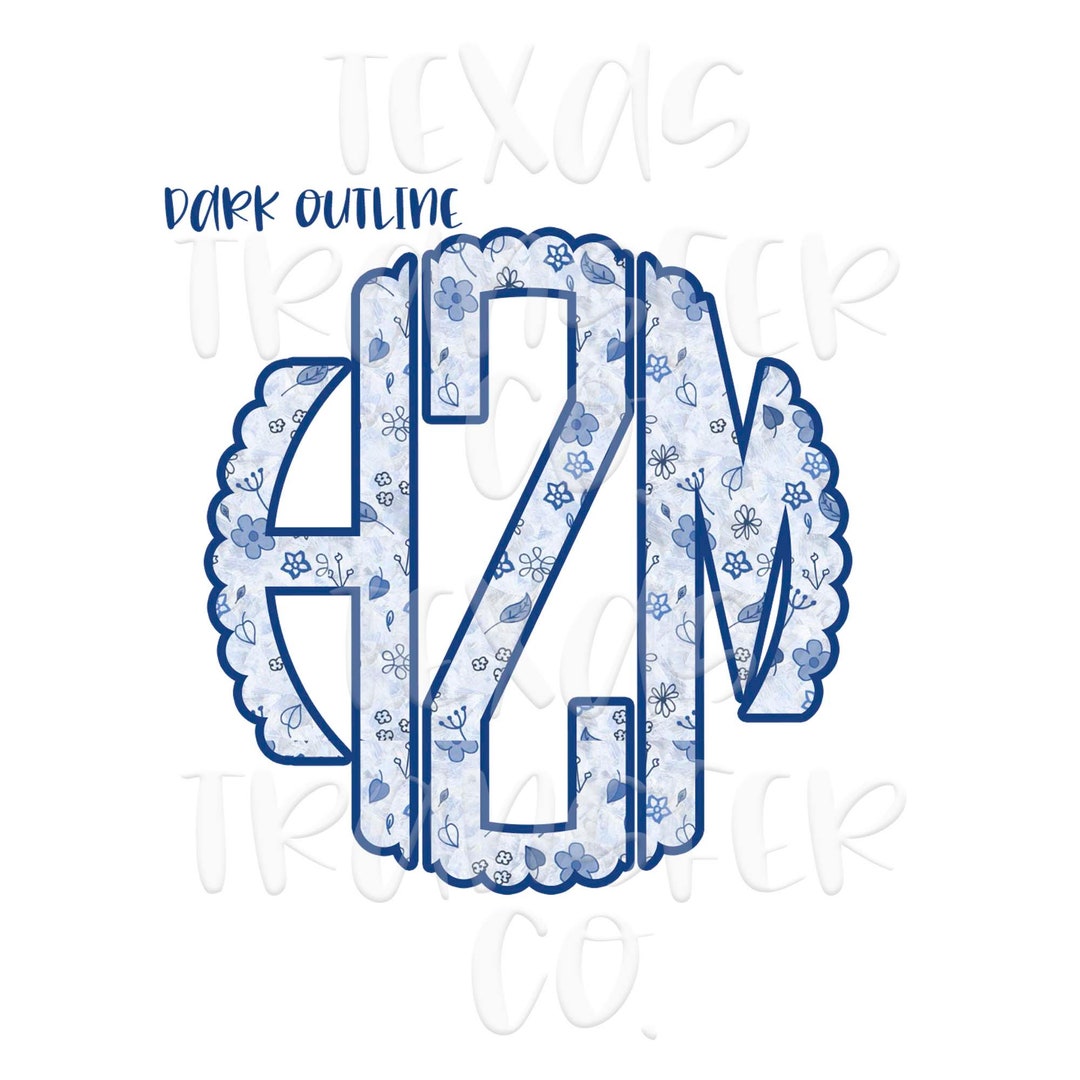 Navy Blue Tiny Floral Scallop Monogram Sublimation Transfer, Cotton ...