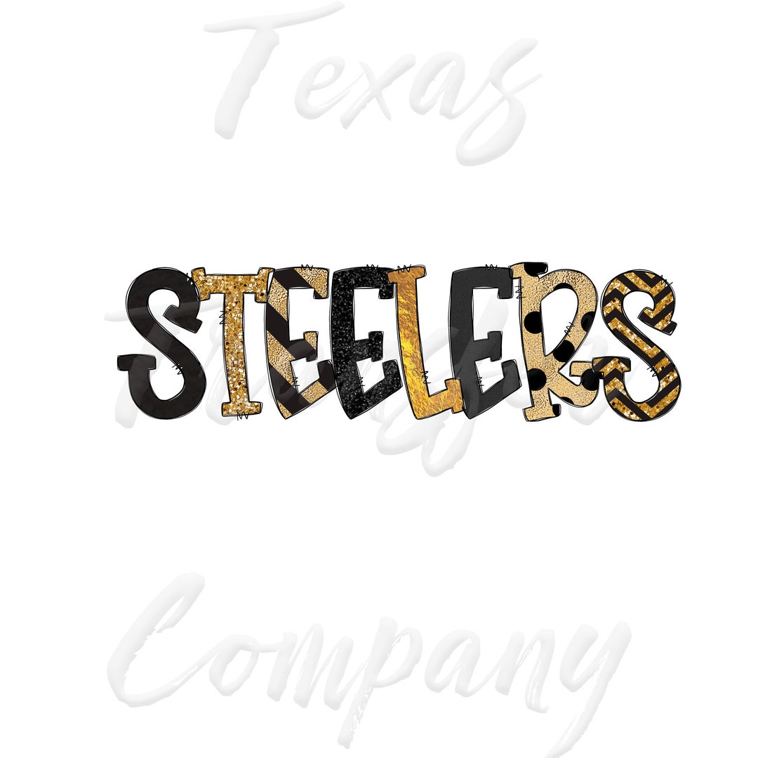 Steelers Black and Gold Glitter Doodle Letters Sublimation Transfer ...