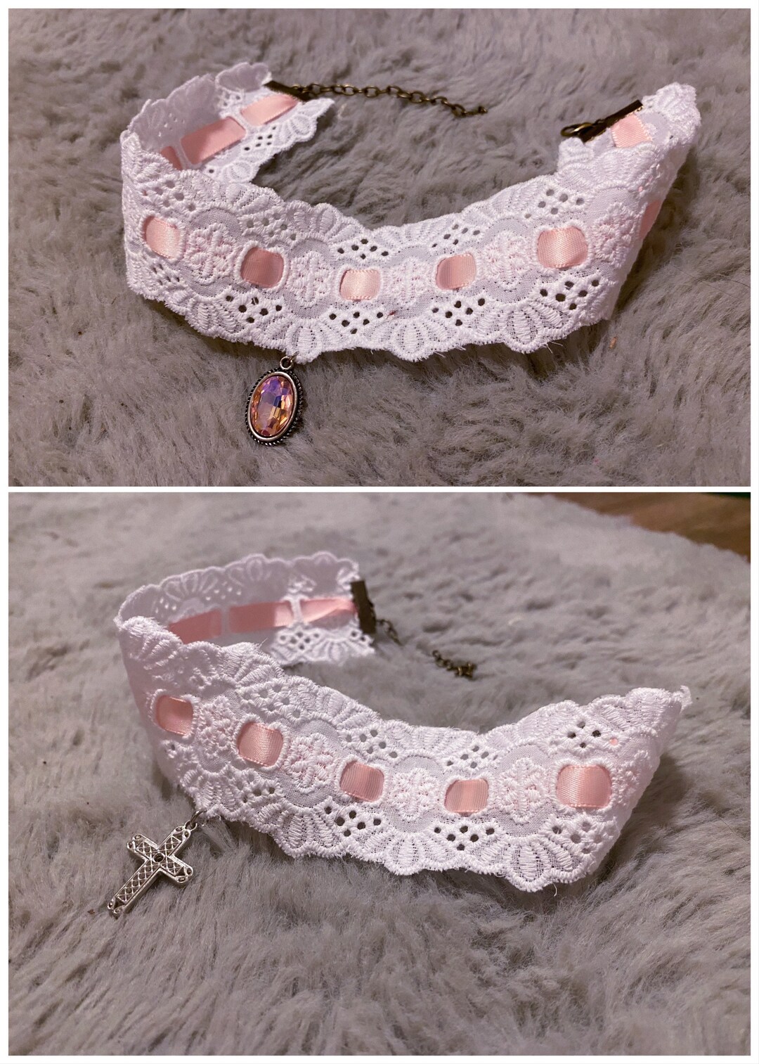 White and Pink Lace Ribbon Chokers - Etsy