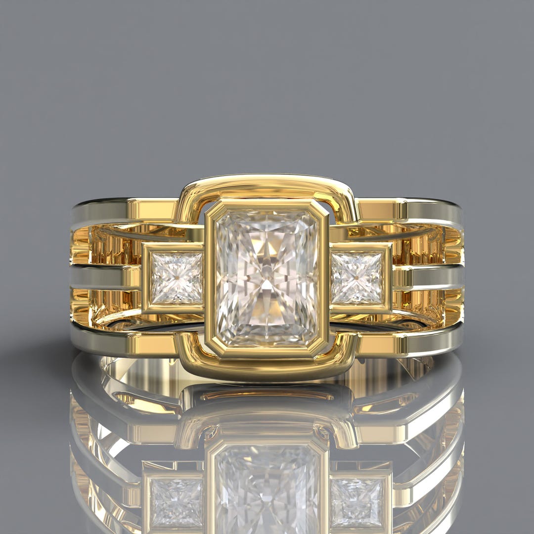 Radiant Cut Moissanite Men's Ring, Men Gold Ring, Mens Wedding Ring ...