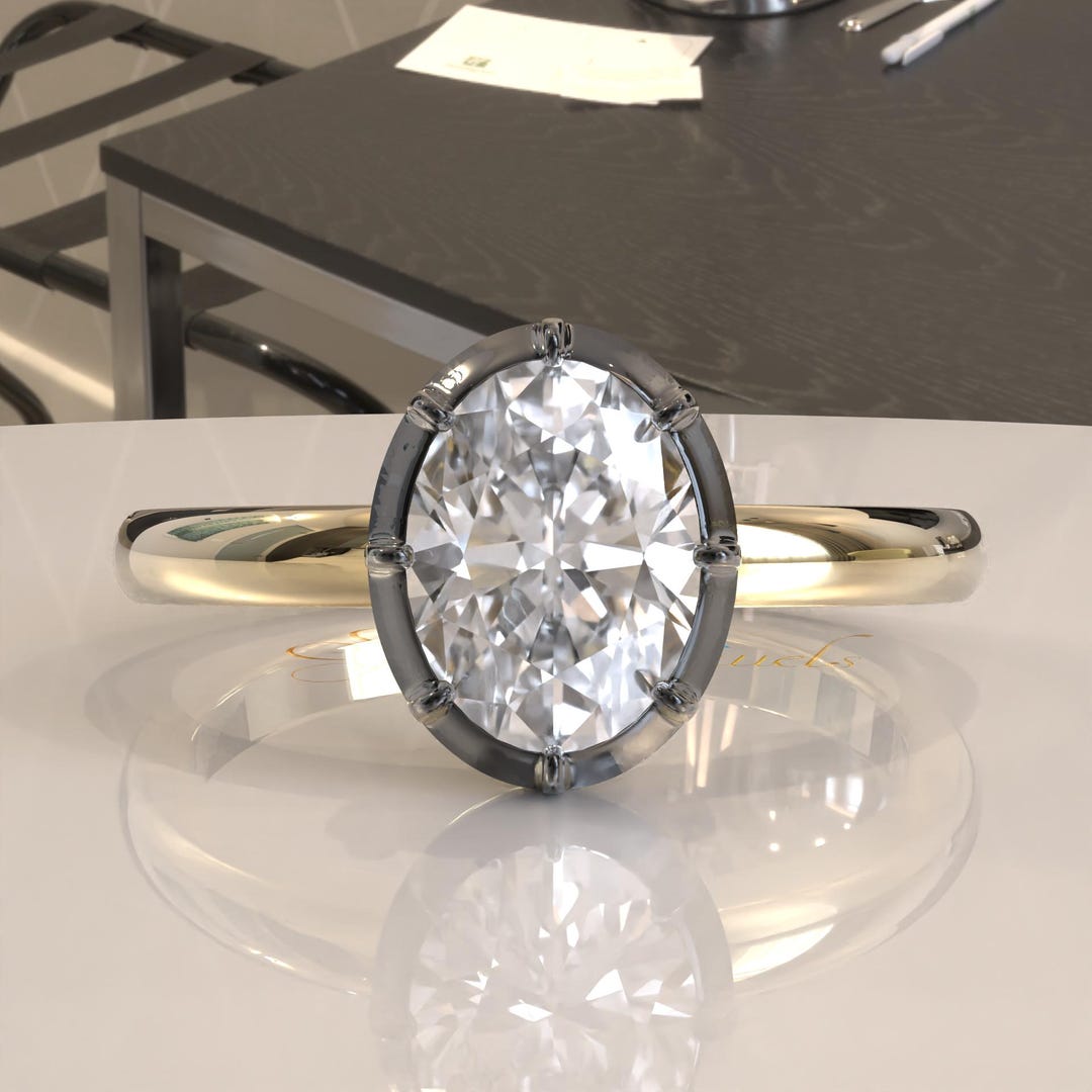 Georgian Cut Down Oval Cut Lab Grown Diamond Engagement Ring, Button ...