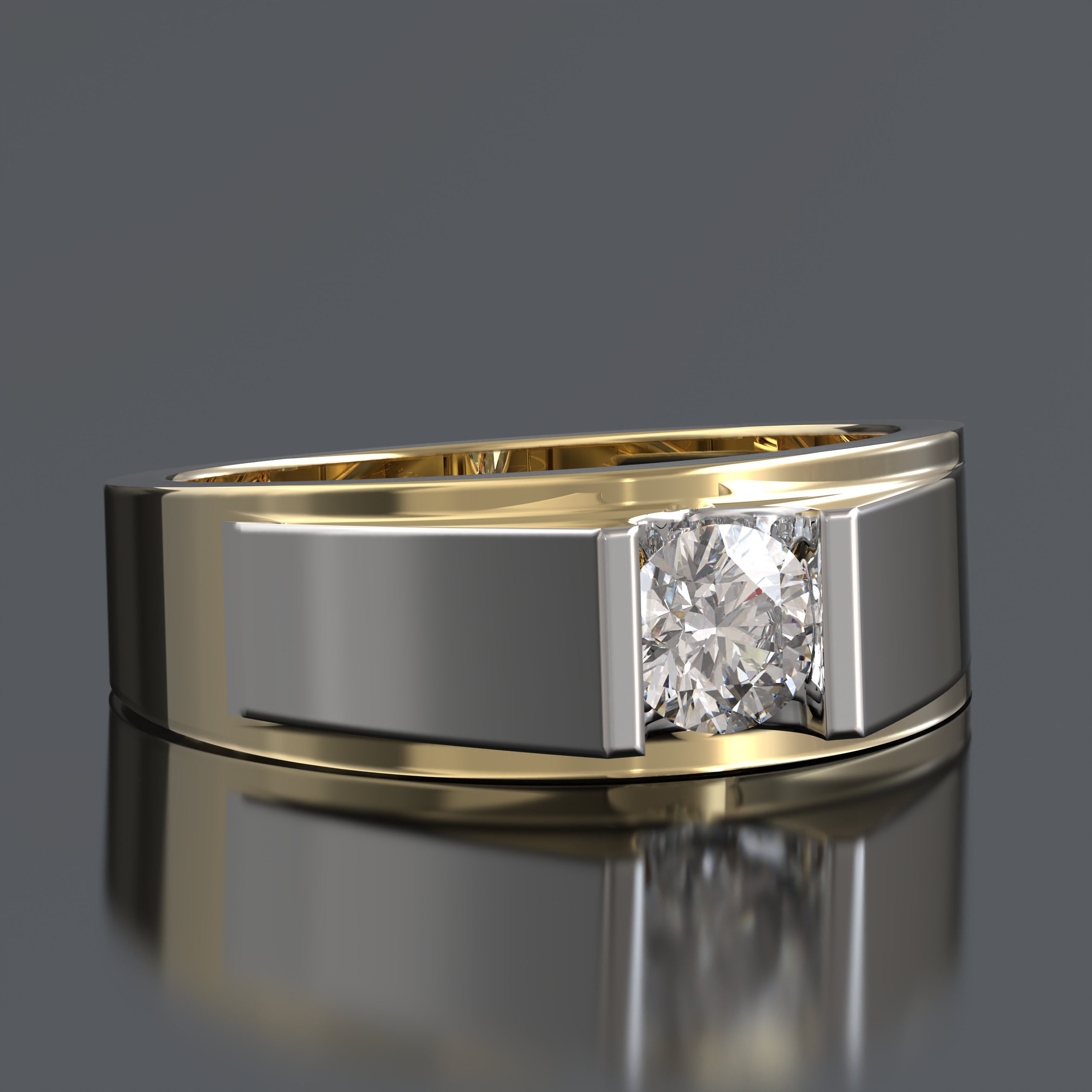 Moissanite Round Diamond Men's Ring, Solid Gold Ring for Men, Certified ...