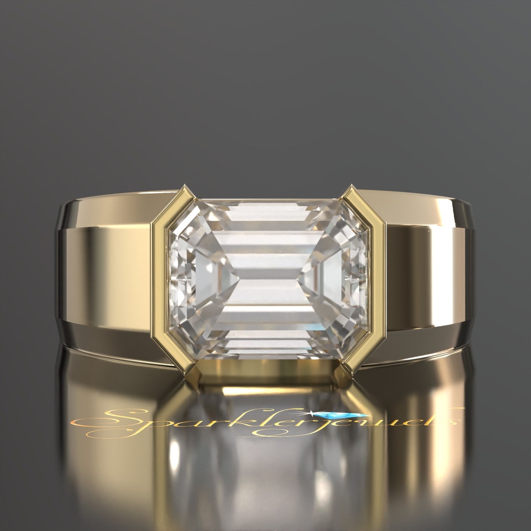 Emerald Cut Moissanite Men's Ring, Solid Gold Ring for Men, Certified ...