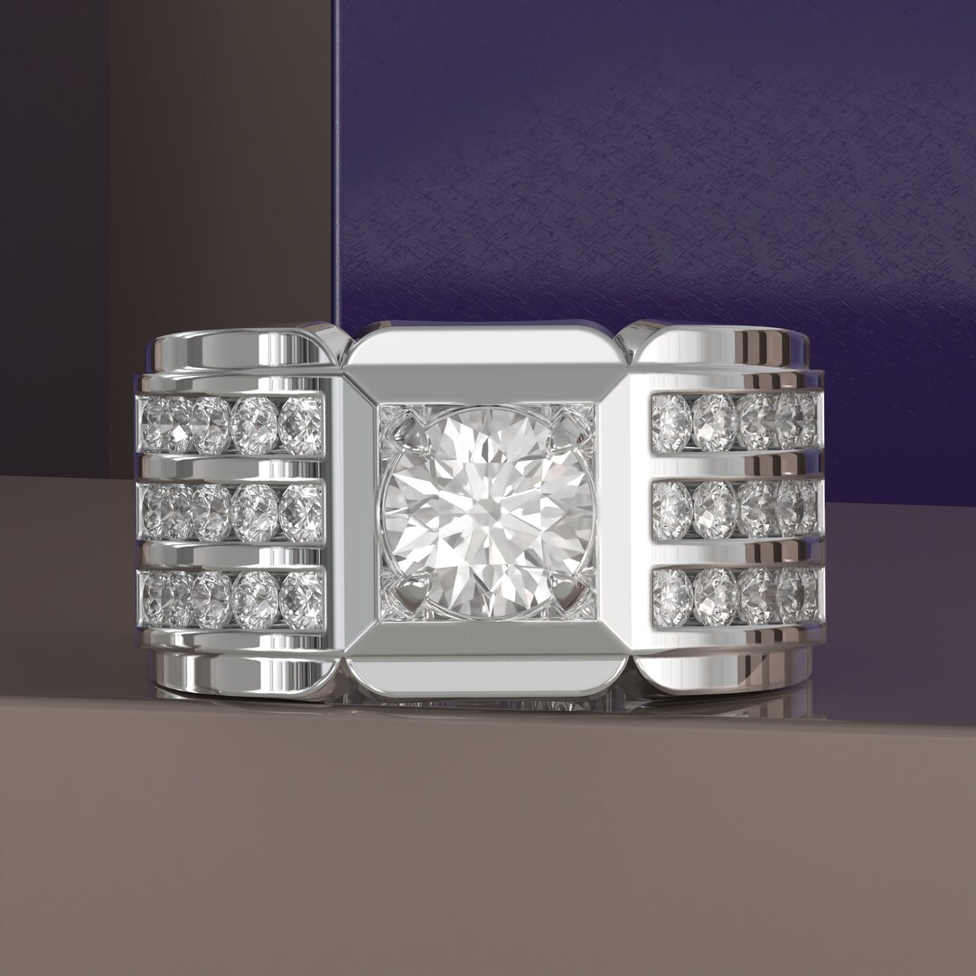 Round Moissanite Men's Ring, Men Diamond Ring, Round Certified Lab ...