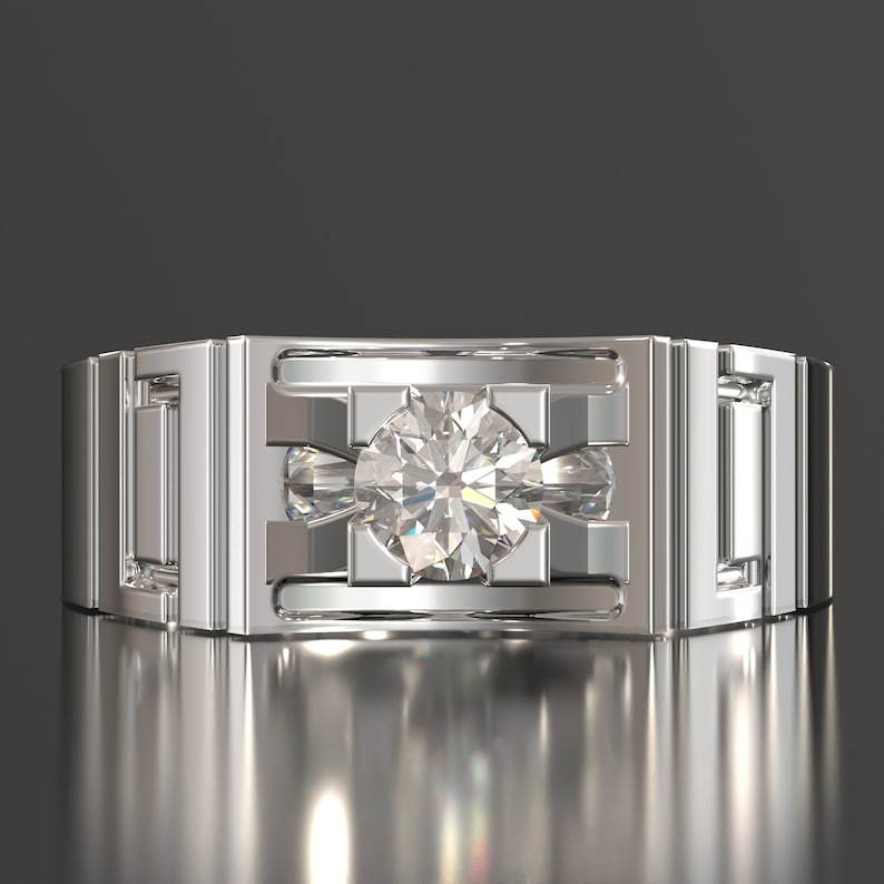 Moissanite Round Diamond Men's Ring, Ring for Him, Certified Round Lab ...