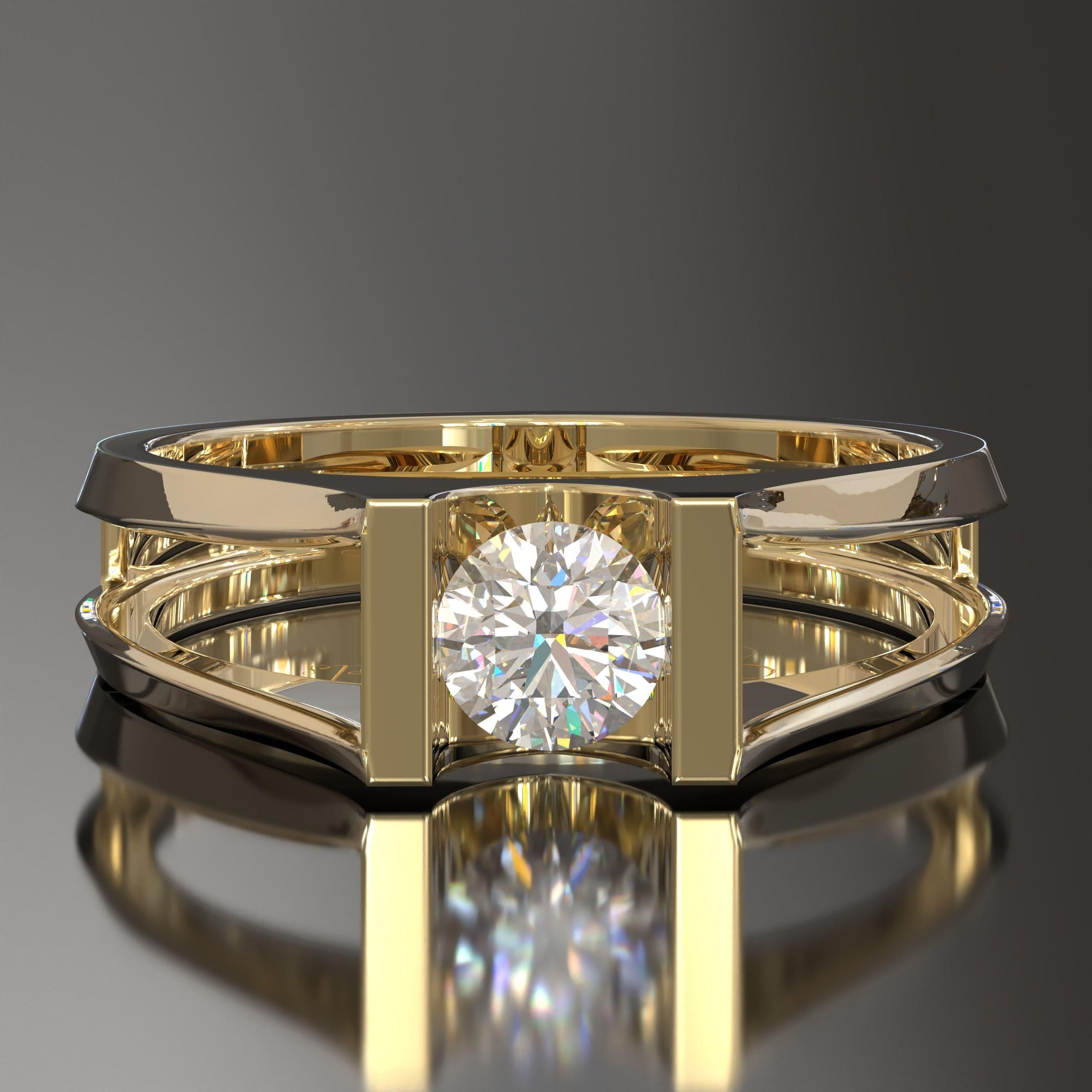 Round Cut Moissanite Men's Ring, Solid Gold Ring for Men, Round Lab ...