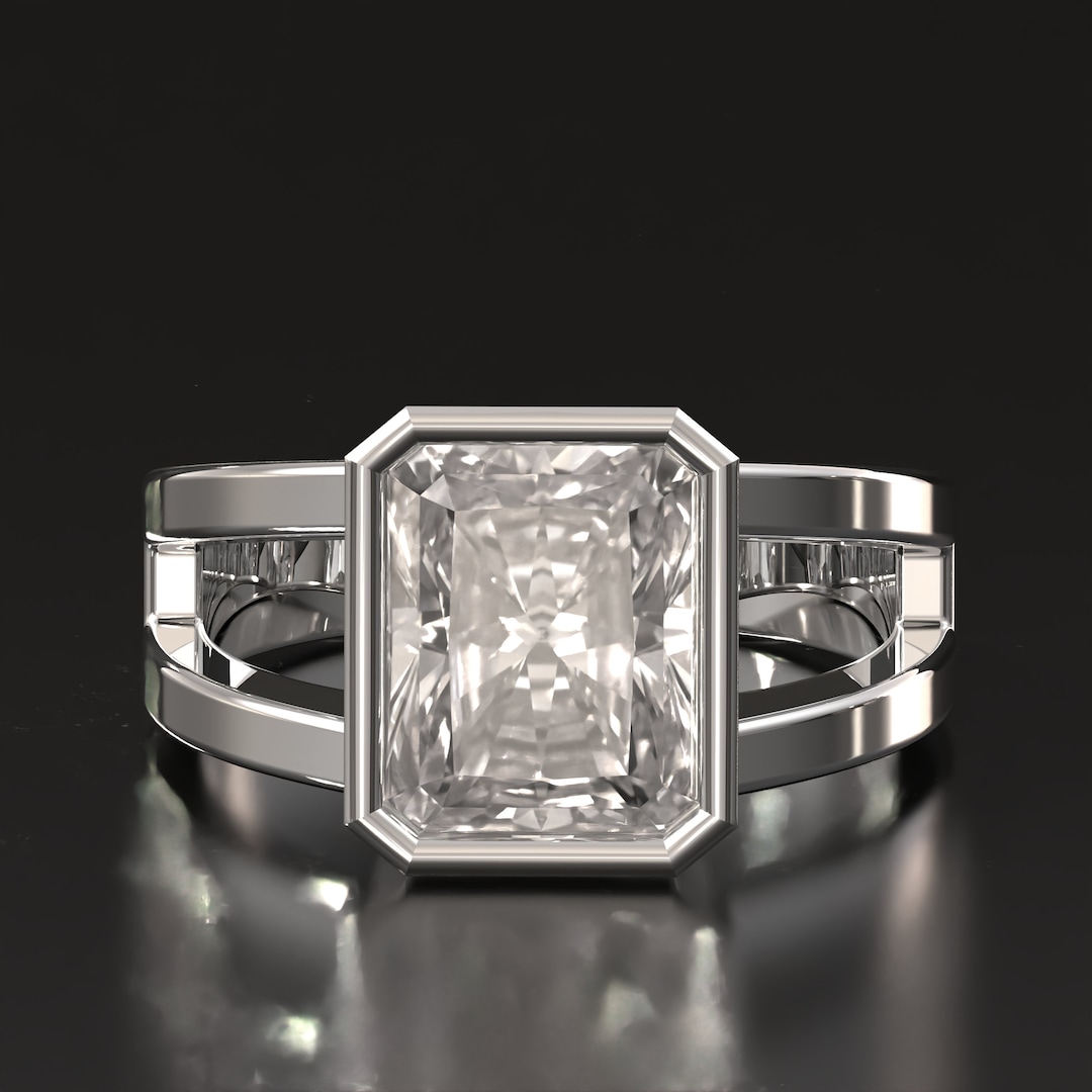 Radiant Cut Moissanite Men's Ring, Solid Gold Ring for Men, Certified ...