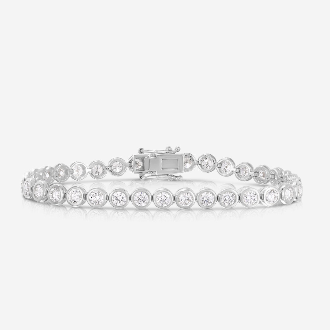 14k Solid White Gold Tennis Bracelet Moissanite Tennis Bracelet For